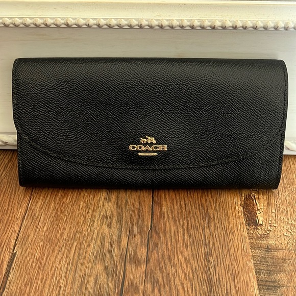 Coach | Bags | Coach Black Leather Envelope Wallet | Poshmark